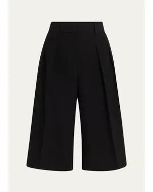 Michael Kors Pleated Wide-leg Bermuda Shorts - Black