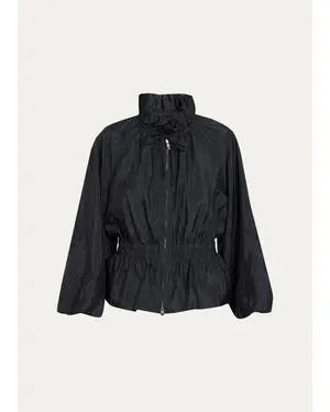 Cinq À Sept Deana Ruffled-collar Nylon Peplum Jacket - Black