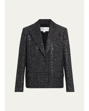 Michael Kors Single-button Sequin Cotton Tweed Blazer