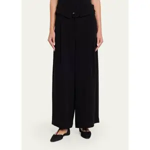 Cinq À Sept Lorena Belted Drapey Crepe Pants