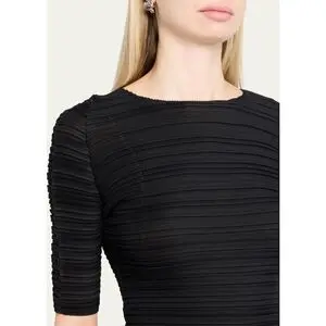 Issey Miyake Jiggly Pleated Plisse Elbow-sleeve Top