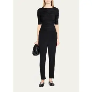 Issey Miyake Jiggly Pleated Plisse Elbow-sleeve Top