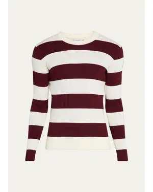 Moncler Wide-stripe Wool Ribbed Crewneck Sweater - Red