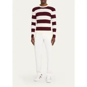 Moncler Wide-stripe Wool Ribbed Crewneck Sweater