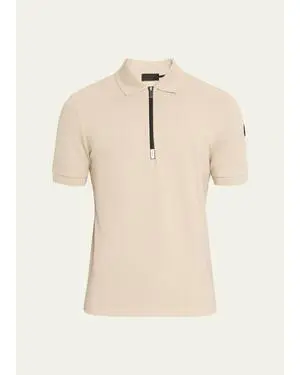 Moncler Logo Cotton Piquet Half-zip Polo Shirt - Peat