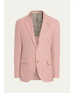 Brunello Cucinelli Wool, Silk And Linen Houndstooth Sport Coat - Peach