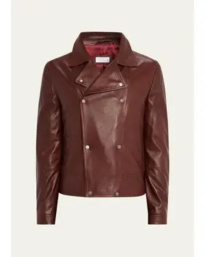 Brunello Cucinelli Double-breasted Grained Leather Jacket