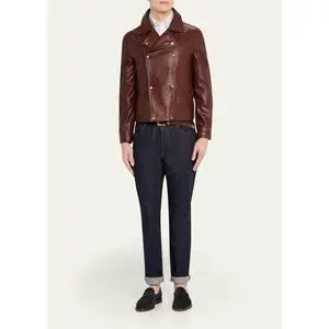 Brunello Cucinelli Double-breasted Grained Leather Jacket