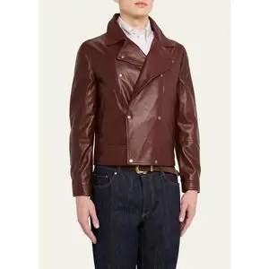 Brunello Cucinelli Double-breasted Grained Leather Jacket