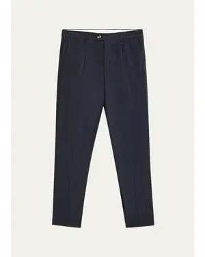 Brunello Cucinelli Cotton And Linen Leisure-fit Pleated Trousers Navy