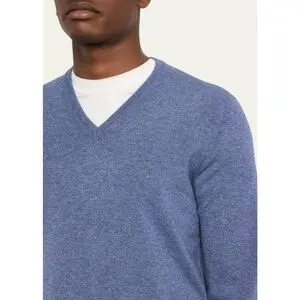 Brunello Cucinelli Cashmere Knit V-neck Sweater - Medium Blue