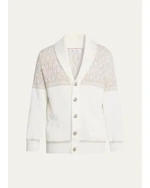 Brunello Cucinelli Cotton Cable Knit Shawl Cardigan - Pana