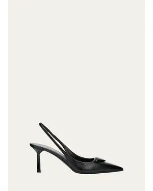 Prada 75mm Triangle Logo Leather Slingback Pumps - Nero
