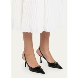 Prada 75mm Triangle Logo Leather Slingback Pumps - Nero