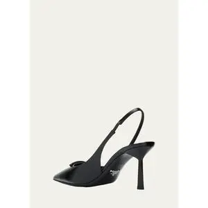 Prada 75mm Triangle Logo Leather Slingback Pumps - Nero