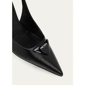 Prada 75mm Triangle Logo Leather Slingback Pumps - Nero