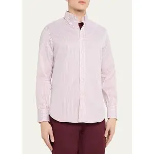 Brunello Cucinelli Button-collar Pinstripe Cotton Sport Shirt