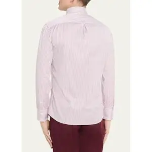 Brunello Cucinelli Button-collar Pinstripe Cotton Sport Shirt
