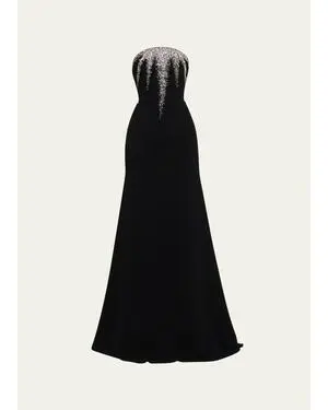Naeem Khan Strapless Crystal-embellished Crepe Fit-&-flare Gown - Black/silver