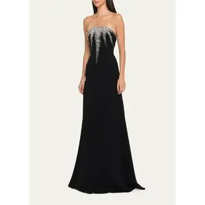 Naeem Khan Strapless Crystal-embellished Crepe Fit-&-flare Gown