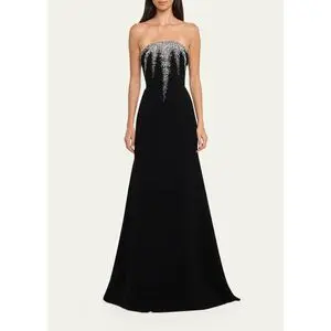 Naeem Khan Strapless Crystal-embellished Crepe Fit-&-flare Gown