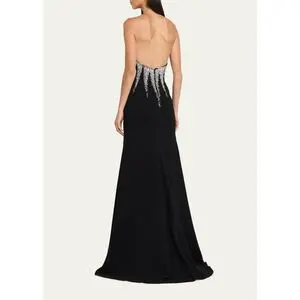 Naeem Khan Strapless Crystal-embellished Crepe Fit-&-flare Gown
