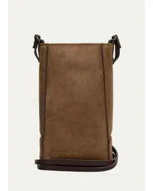 Brunello Cucinelli Mini Suede Phone Crossbody Bag With Monili Beading - Torba