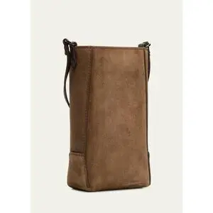 Brunello Cucinelli Mini Suede Phone Crossbody Bag With Monili Beading