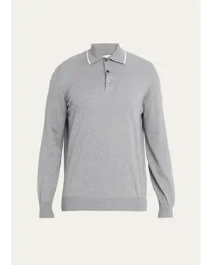 Brunello Cucinelli Cotton And Cashmere Knit Polo Sweater - Dark