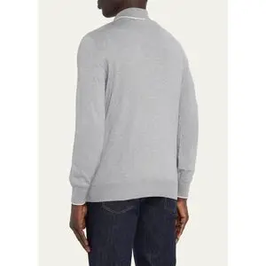 Brunello Cucinelli Cotton And Cashmere Knit Polo Sweater - Dark