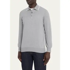 Brunello Cucinelli Cotton And Cashmere Knit Polo Sweater - Dark