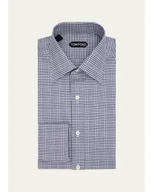 TOM FORD Mutli-check Cotton Dress Shirt - Navy Multi