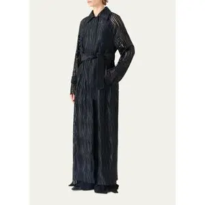 Akris Wave Embroidered Single-breasted Long Coat