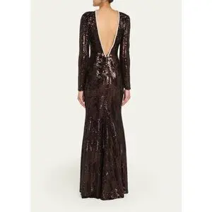 Prabal Gurung Long Sleeve Open Back Sequin Dress