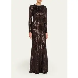 Prabal Gurung Long Sleeve Open Back Sequin Dress