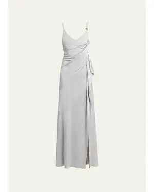 Versace Draped Satin Viscose Gown - Silver
