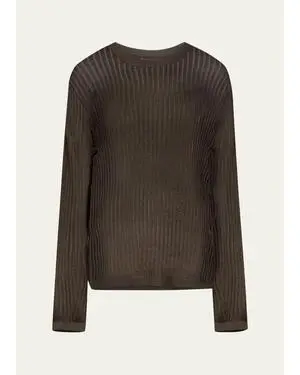 Loulou De Saison Hedora Linen Rib Crewneck Sweater - Brown