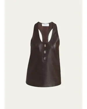 FERRAGAMO Toggle Nappa Leather Racerback Tank Top - Expresso
