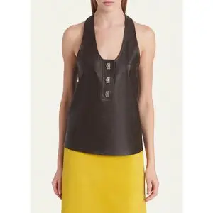 FERRAGAMO Toggle Nappa Leather Racerback Tank Top