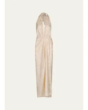 Johanna Ortiz Wildly Beautiful Plunging Halter Maxi Dress - Ecru