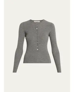 NACKIYE Insider Wool Rib Henley Top - Gris Melan