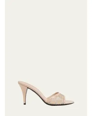Gucci Erin Jeweled Leather Stiletto Sandals - Shell