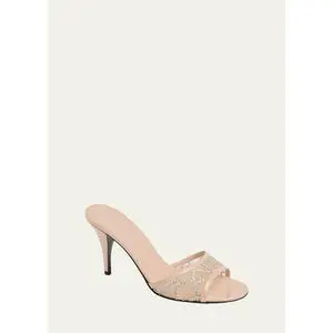 Gucci Erin Jeweled Leather Stiletto Sandals - Shell