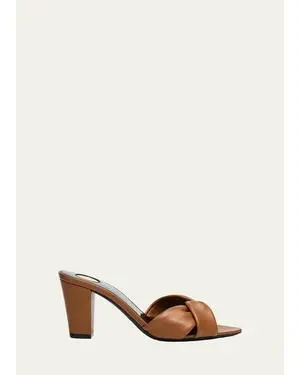 Saint Laurent 75mm Franciane Leather Mule Sandals - Brown
