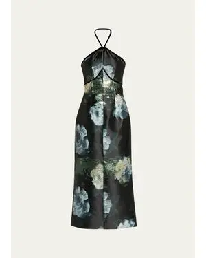 MARKARIAN Domino Metallic Watercolor Halter Midi Dress