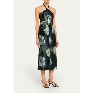 MARKARIAN Domino Metallic Watercolor Halter Midi Dress