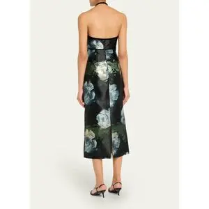 MARKARIAN Domino Metallic Watercolor Halter Midi Dress