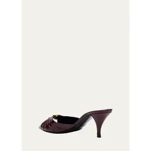 Saint Laurent 60mm Babylone Ruched Leather Mule Sandals