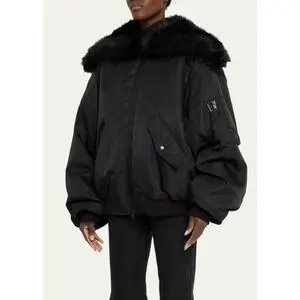 Balenciaga Faux Fur Hooded Bomber Jacket
