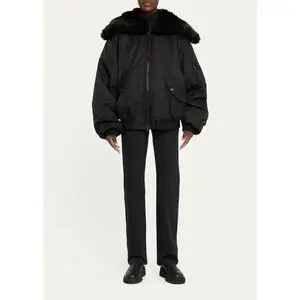 Balenciaga Faux Fur Hooded Bomber Jacket